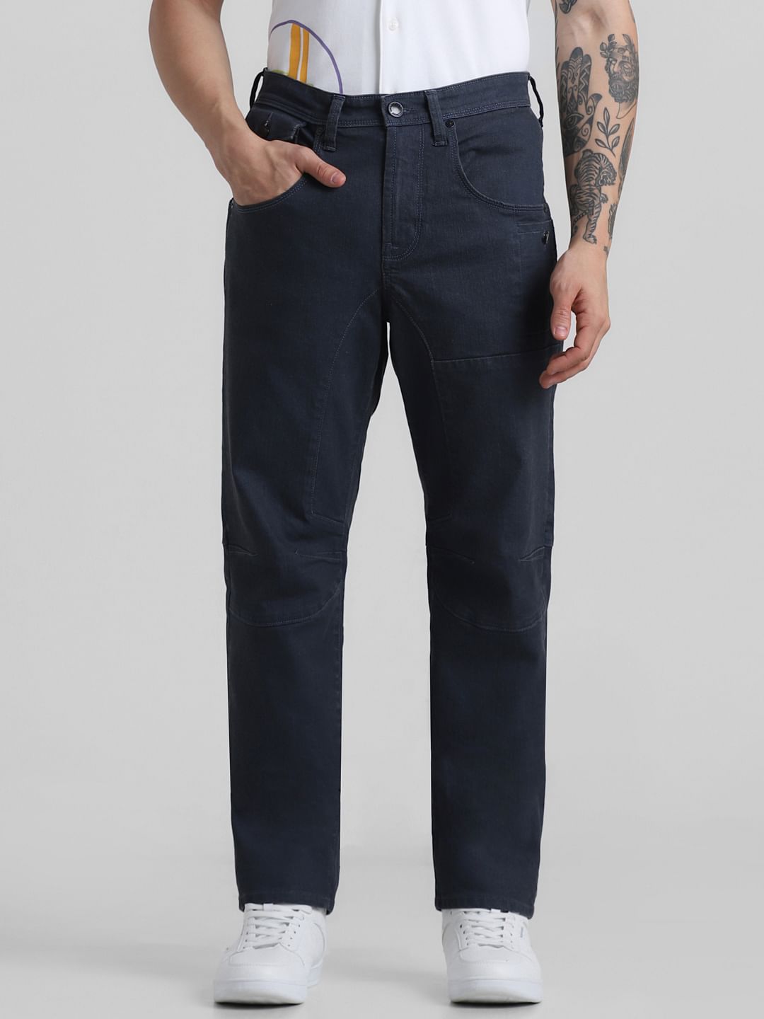 Dark Grey Low Rise Cut & Sew Anti Fit Jeans