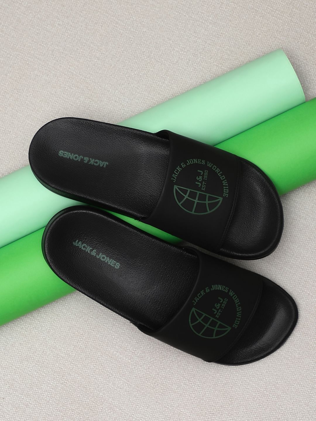 Black Logo Print Sliders