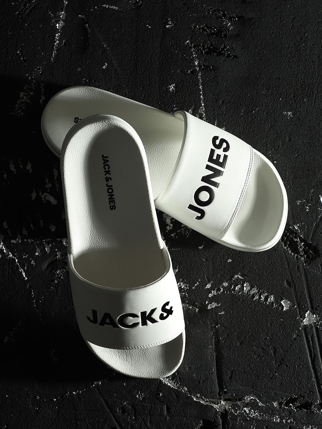 White Logo Print Pool Sliders