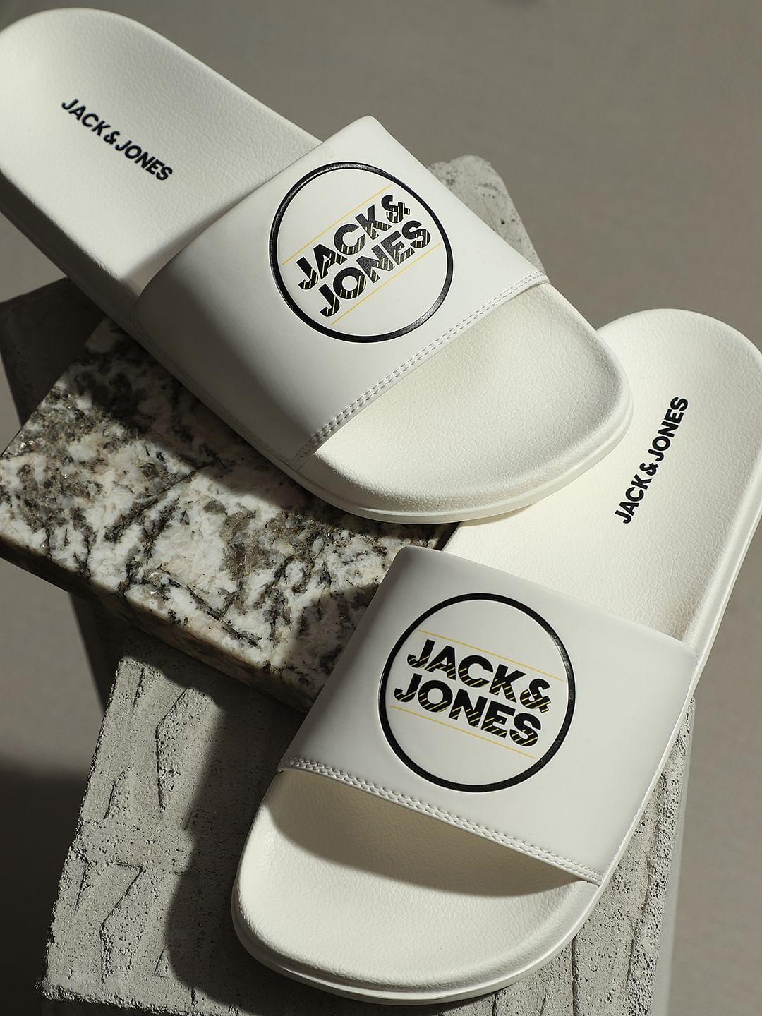 White Logo Print Sliders