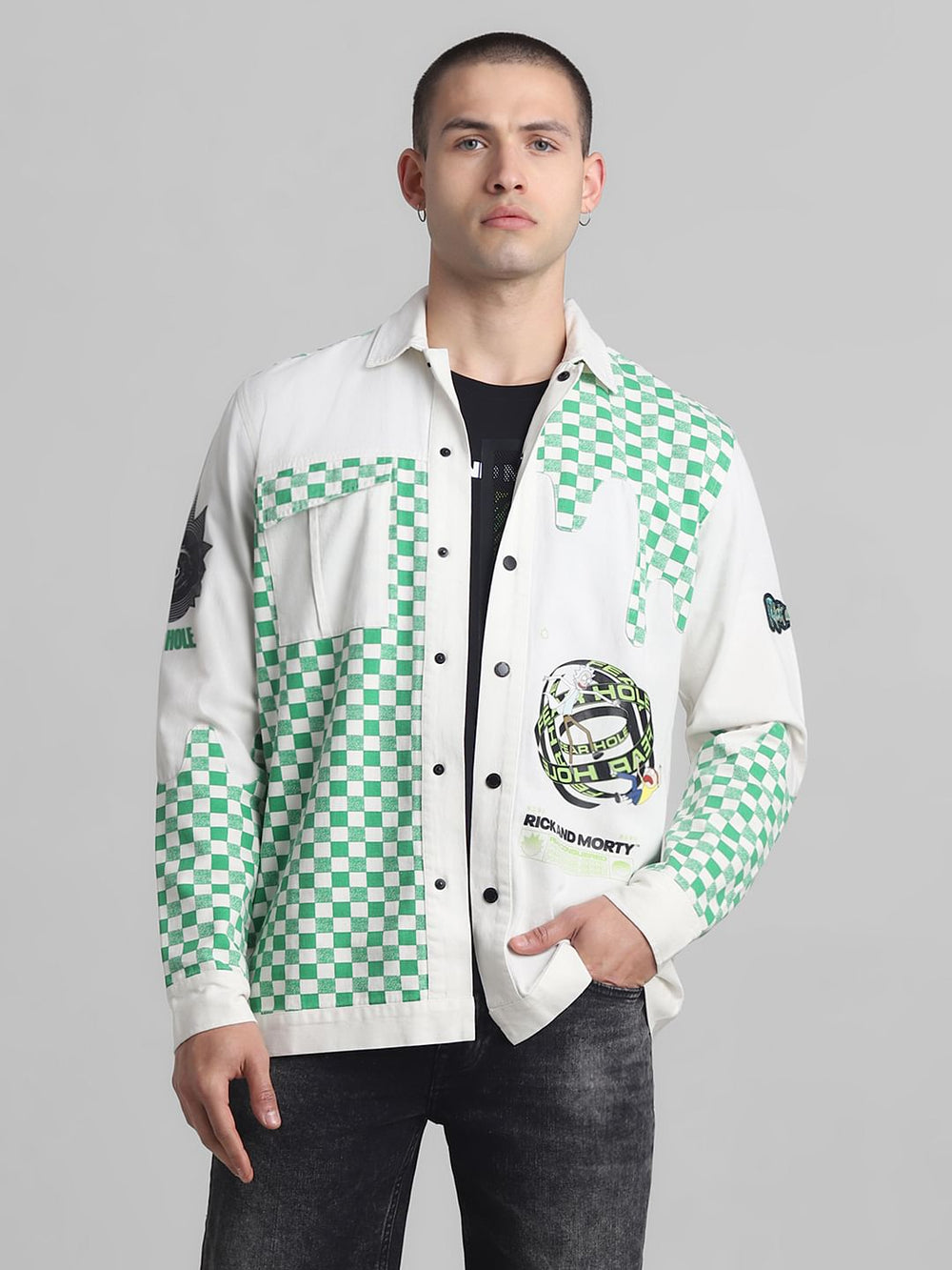 RICK & MORTY White Printed Full Sleeves Shirt