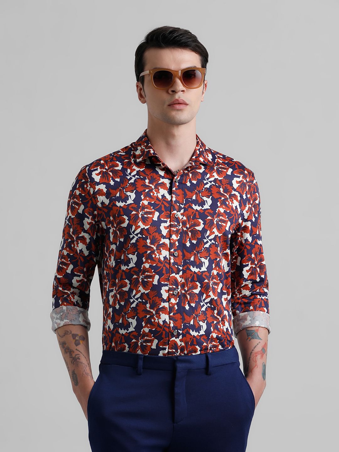 Dark Purple Floral Full Sleeves Shirt