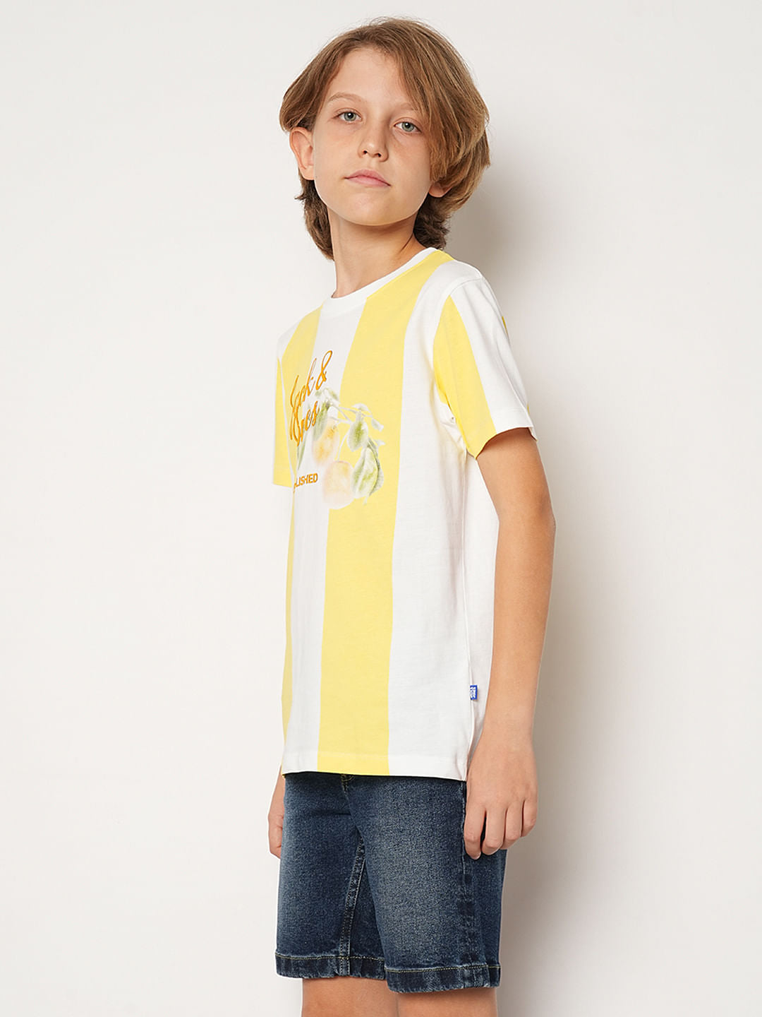 Boys Yellow Colourblocked Crew Neck T-shirt