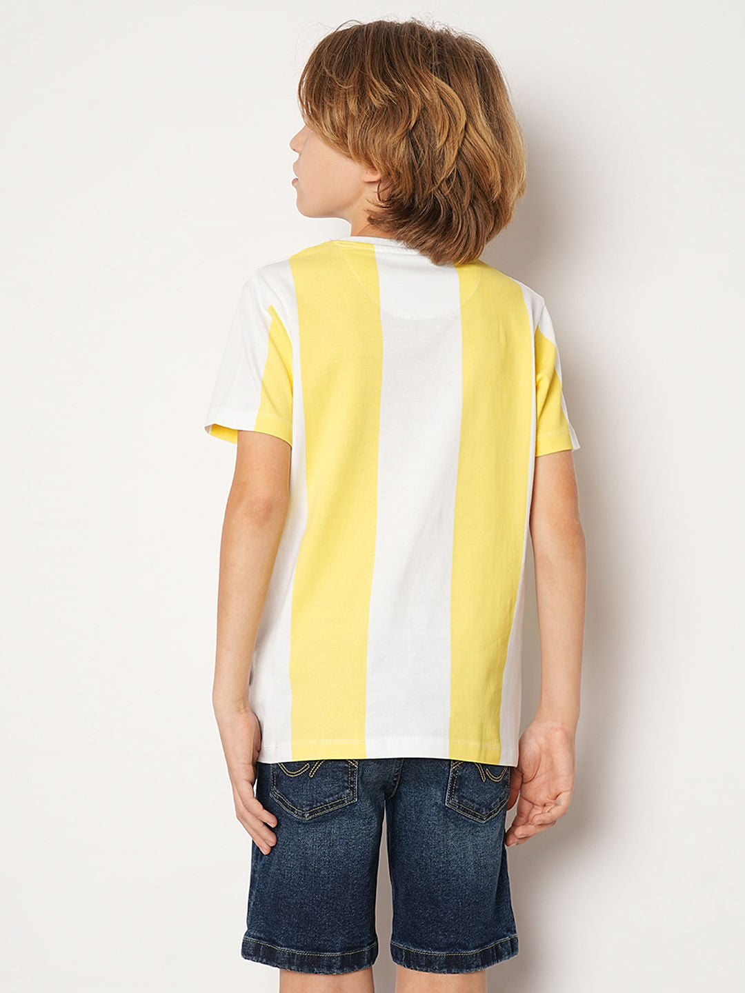 Boys Yellow Colourblocked Crew Neck T-shirt