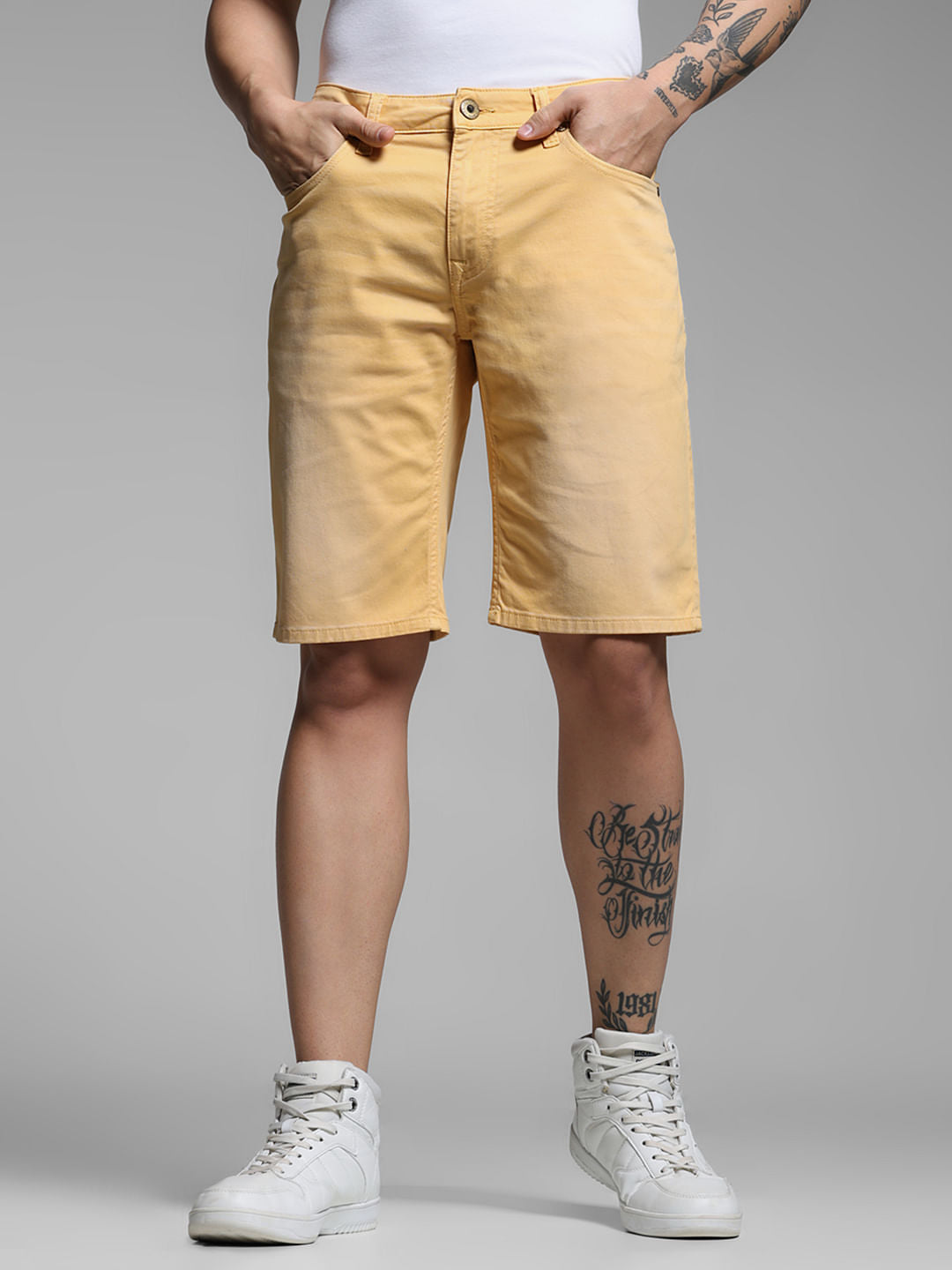 Golden Yellow Low Rise Denim Shorts