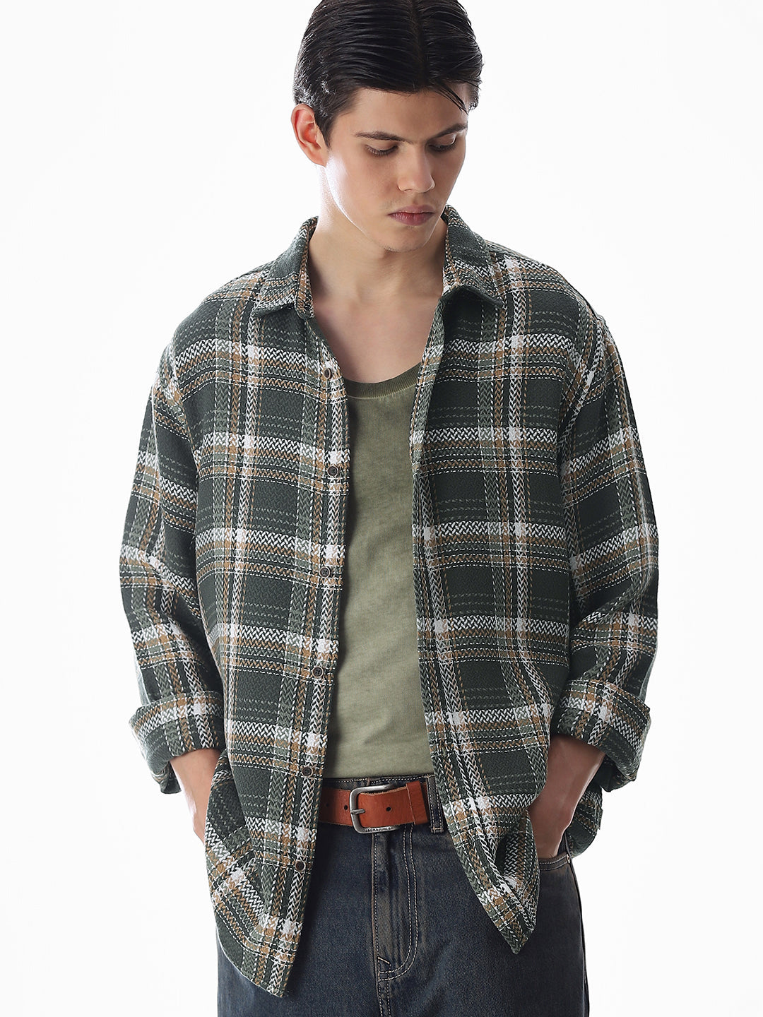 Buy Dark Green Check Cotton Shirt for Mens Online at Jack&Jones | 902097501